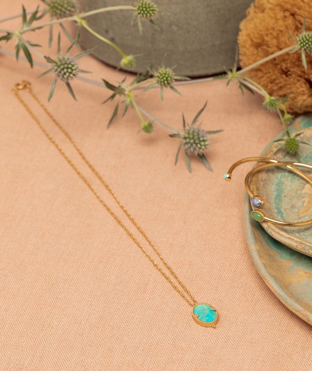 Collier médaille turquoise et plaqué or Mini Audrey Feeka