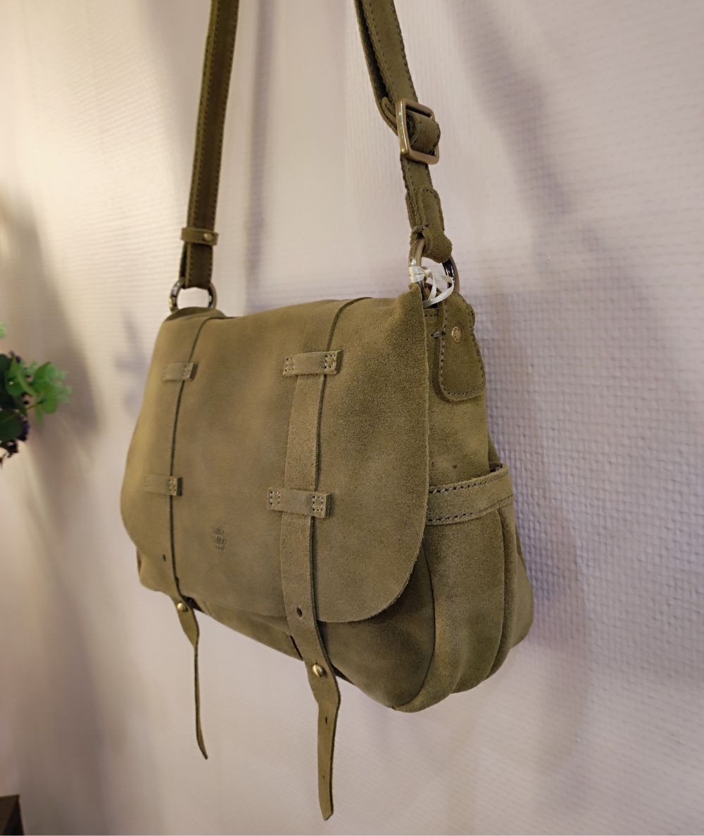 Sac besace Bess en croute de cuir V.L Kaki Mila Louise
