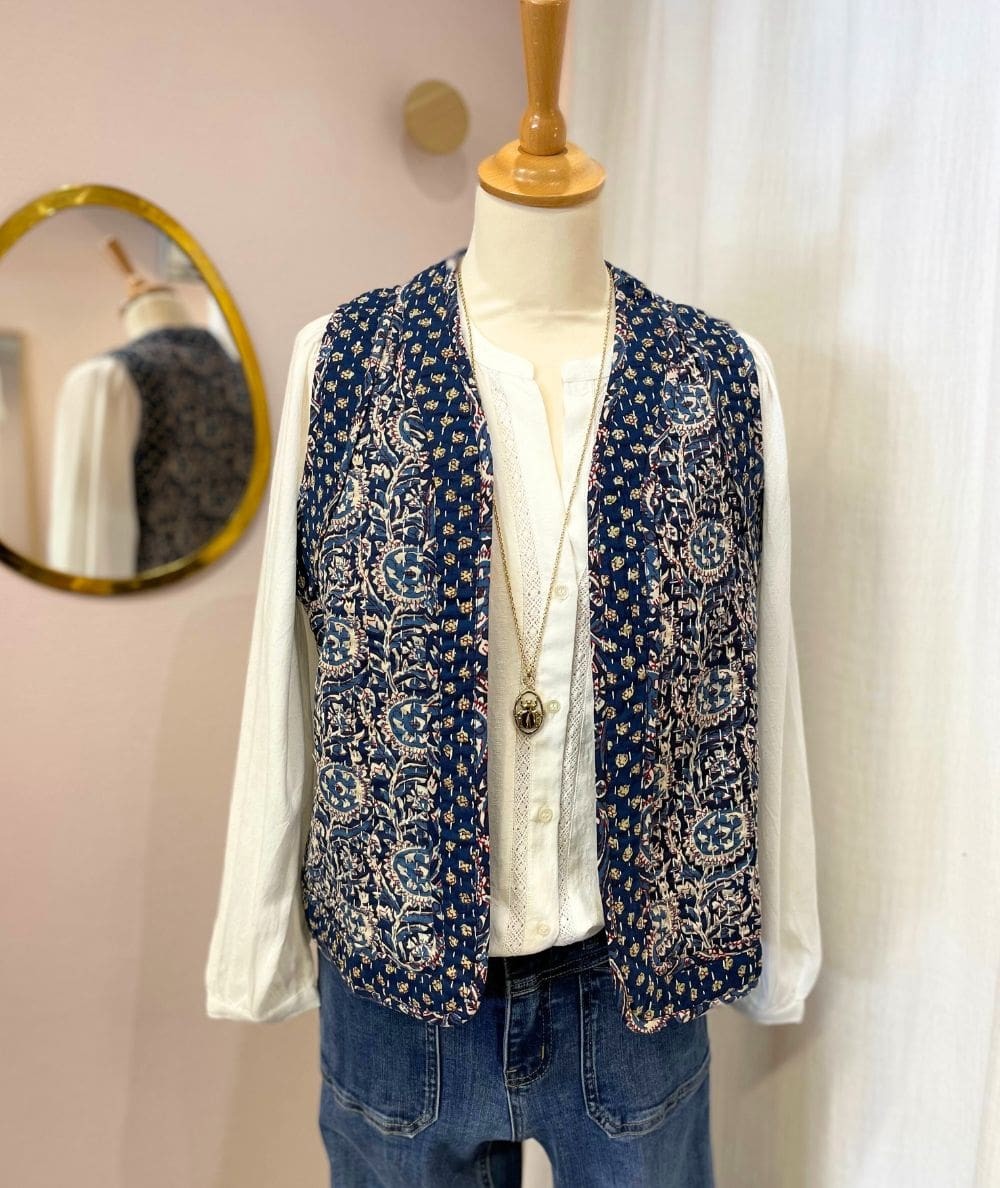 Gilet sans manches Print block bleu et brodé Galilée MKT Studio